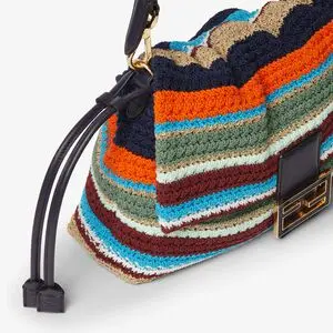 Fendi Baguette® Soft Medium Multicolor Raffia-effect Material And Cotton Crochet Bag